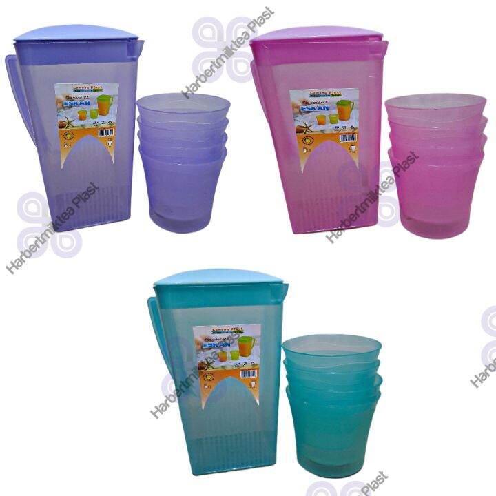 Teko set gelas plastik/eskan set gelas 4 + teko mini picnic set Eskan ...