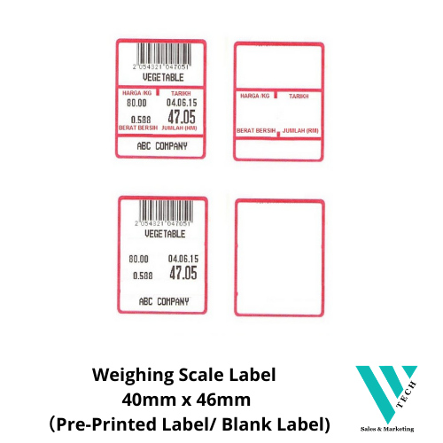 Weighing Scale Label Blank & Pre-Printed (46mm x 40mm) (Qty: 100 rolls ...