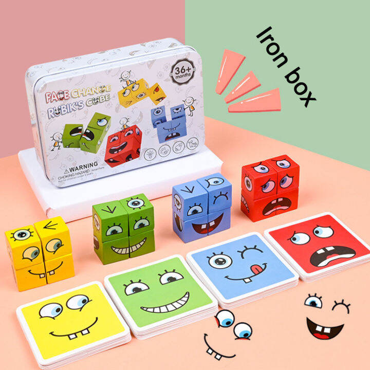 Face Changing Building Blocks Cartoon Cube Board Game Wooden Puzzle ...