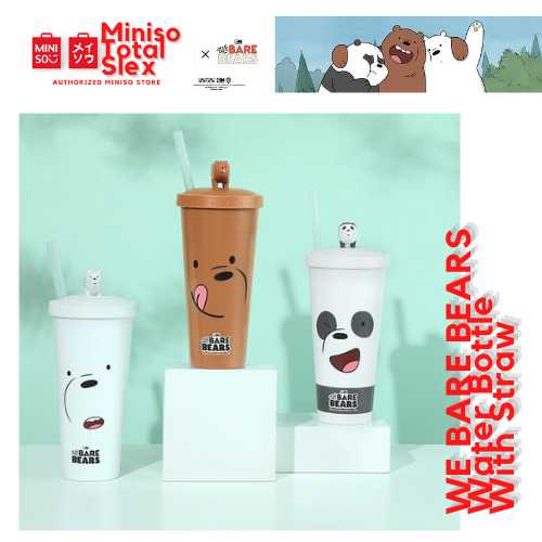 Miniso x We Bare Bears (WBB) - Water Bottle with Straw (Type B) | Lazada PH