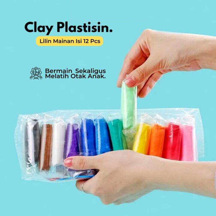 Mainan claydoh/plastisin polymer/clay/ lilin clay 1 set isi 12 warna ...