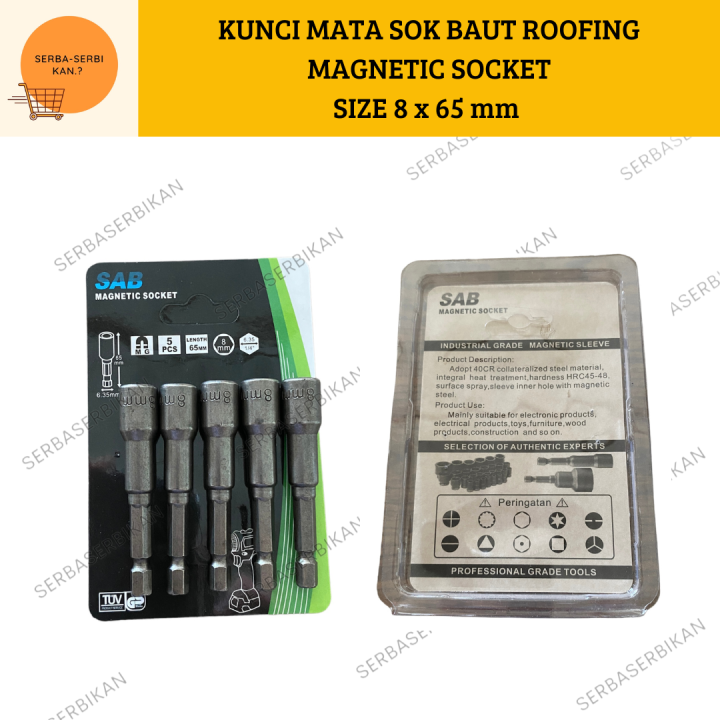 KUNCI MATA BOR SOK BAUT ROOFING BAUD BAJARINGAN MAGNETIC SOCKET 8X65MM ...
