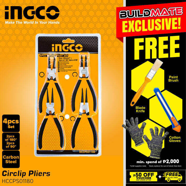 BUILDMATE Ingco Circlip Pliers 4PCS/SET (180° & 90°) 7"/180mm Snap Ring ...