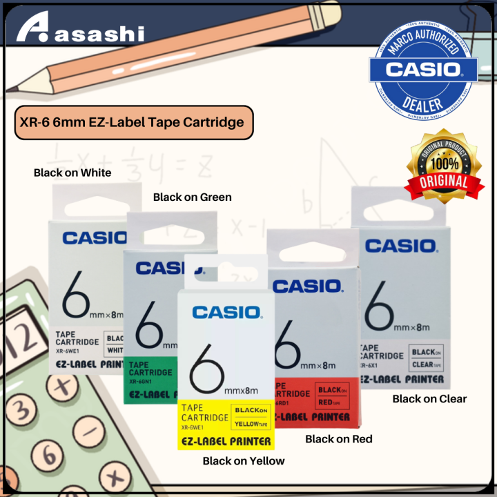 Casio XR-6 6mm EZ-label Tape Cartridge / XR-6X1 XR-6WE1 XR-6YW1 / XR-6GN1 / XR-6RD1 Genuine | Lazada