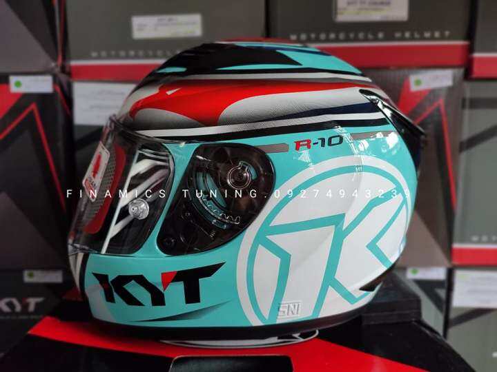 KYT R10 AQUA BLUE RED FLOU WHITE RACING HELMET LARGE SIZE | Lazada PH