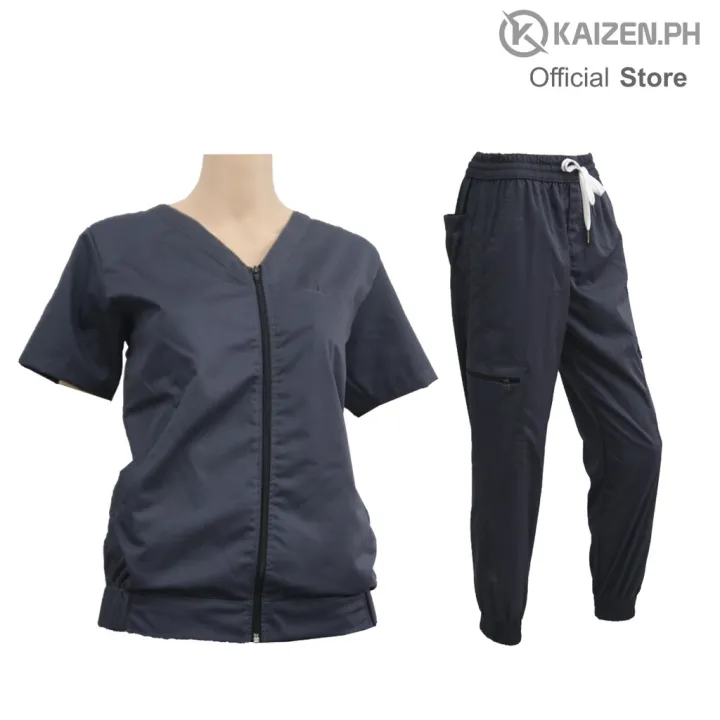 KAIZEN.PH Scrub Suit Kss-14 Plain Full Zipper Cargo Jogger Pants Series ...