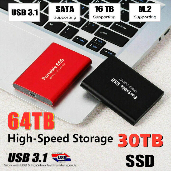 ความเร็วสูง30TB 1TB 500GB SSD แบบพกพาภายนอก Solid State Hard Drive 16TB ...
