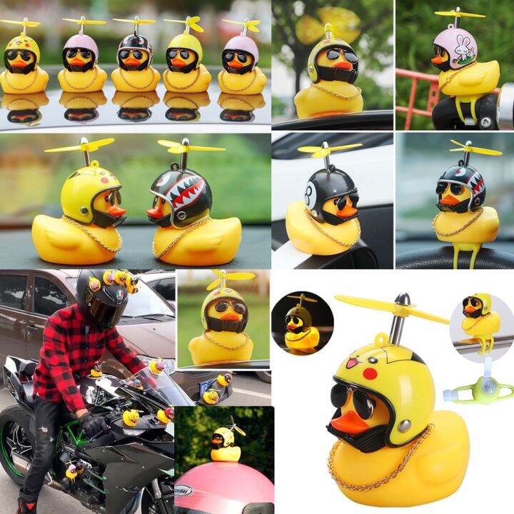 Trend & Funny Little Helmet Duck Bamboo Raft Duck Toys For Motorcycle ...
