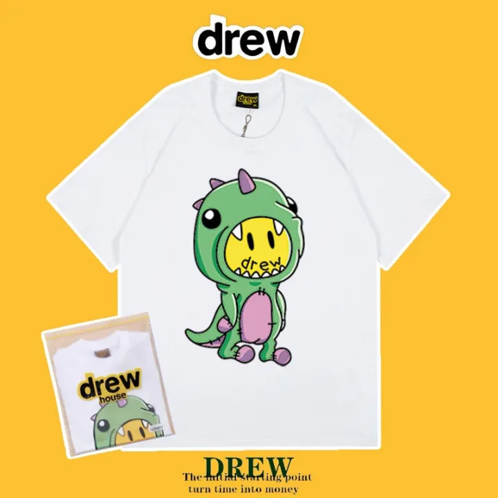 kkxx Drew House เสื้อยืดลําลองสําหรับผู้ชายผู้หญิงผ้าฝ้ายแขนสั้นพิมพ์ลาย Justin Bieber Dinosaur ...