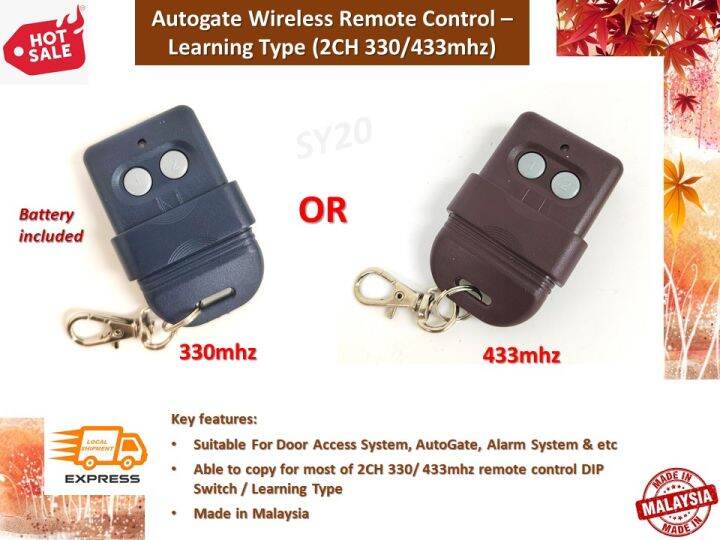 Autogate Wireless Remote Control 2CH 330mhz / 433mhz Learning Type ...
