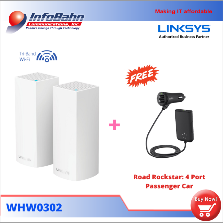 Linksys WHW0302 Velop Intelligent Whole Home Mesh WiFi System, Tri-Band I Triband, 2-Pack, WiFi ...