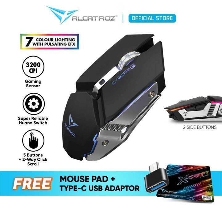 Alcatroz Cyborg C2 Wired Gaming Mouse | 7 Colours Light Effects | 3200 ...