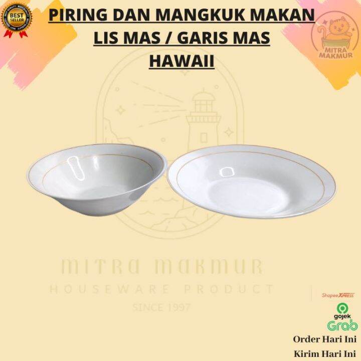NEW!! PIRING DAN MANGKUK MAKAN LIS MAS KERAMIK HAWAII | Lazada Indonesia