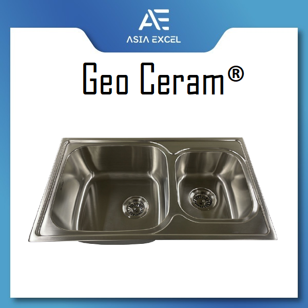 GEO CERAM ZRX620 76CM DOUBLE BOWL STAINLESS STEEL KITCHEN SINK | Lazada ...