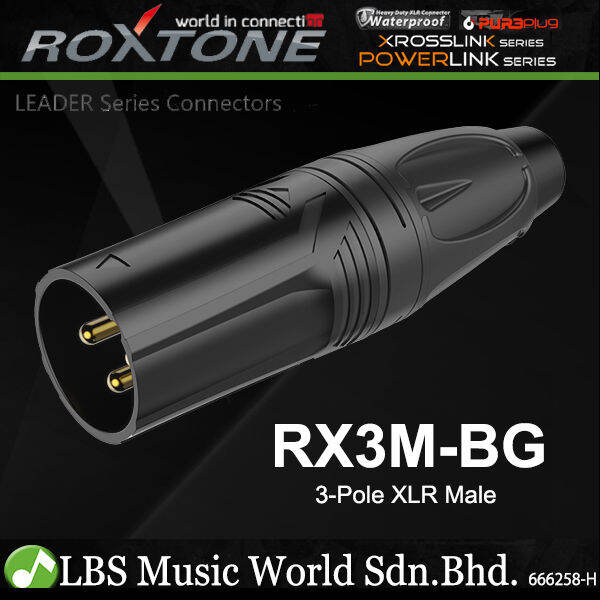 ROXTONE RX3M-BG 3 Pole XLR Male Black Electrophoretic Paint Shell with Gold Plated Contact ...
