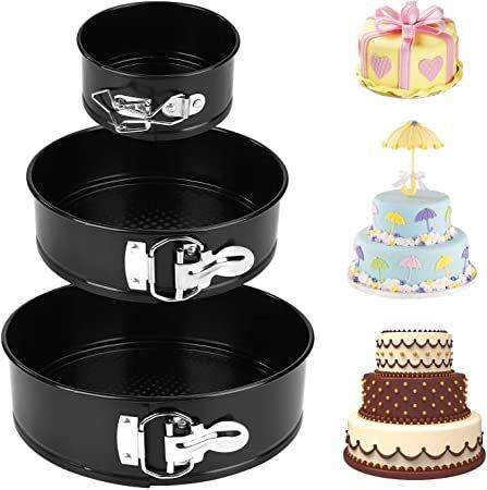 Set of 3 Size Spring Form Non-Stick Cake Molder Round Pan 18 20 22 cm ...