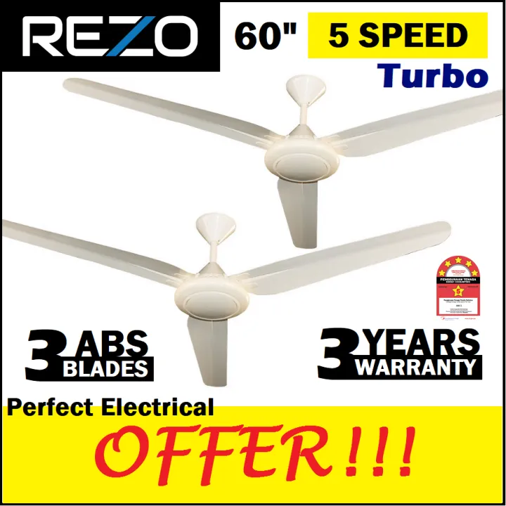 REZO K18 5 Speed Ceiling Fan 60 inch 3 ABS Blades with Regulator White ...