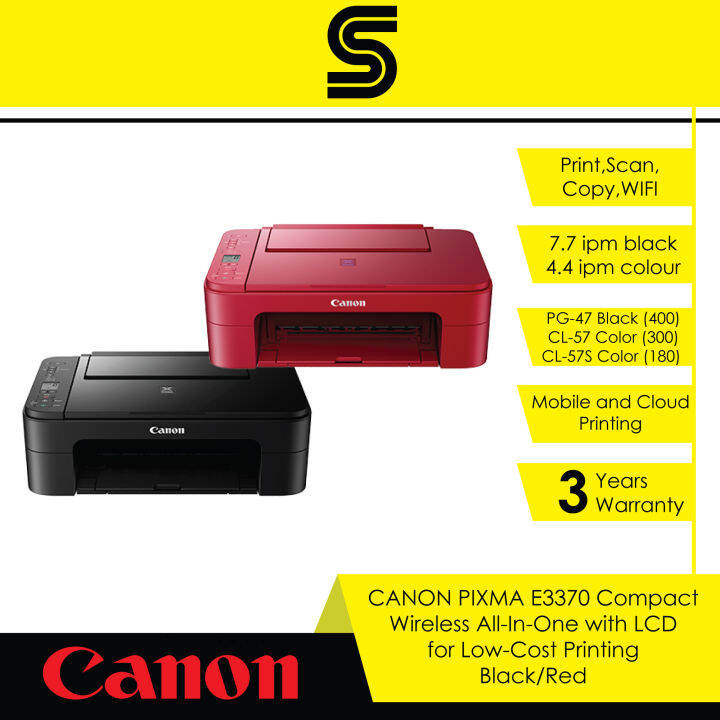 CANON PIXMA E3370 Compact Wireless All-In-One with LCD for Low-Cost Ink ...