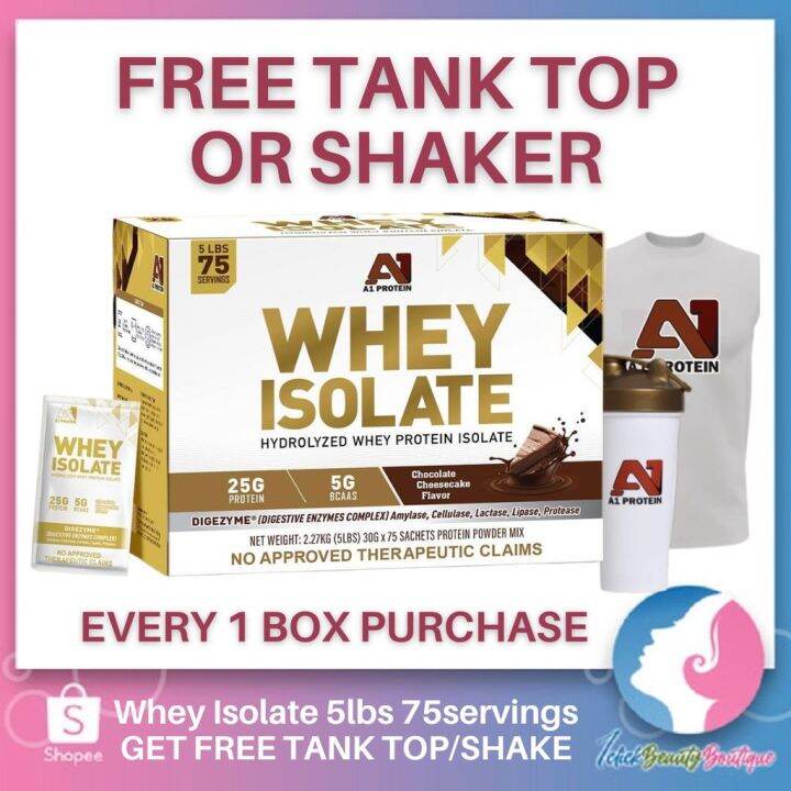 A1 Protein Hydrolyzed Whey Isolate 5lbs 75 serving sachets FREE TANK ...