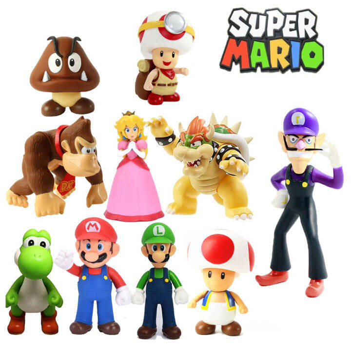 Mario Action Figures Toy 12cm Mario Luigi Bowser Yoshi Wario Peach ...