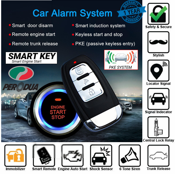 Leon Perodua Myvi Icon Fully Keyless Entry PKE Intelligent Smart Alarm ...
