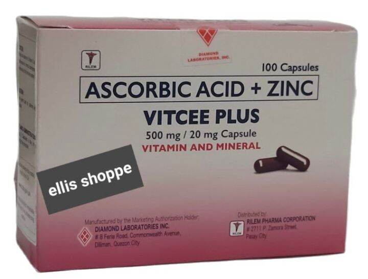 VITCEE PLUS 500mg / 20mg Ascorbic Acid + Zinc Vitamin and Mineral 100 ...