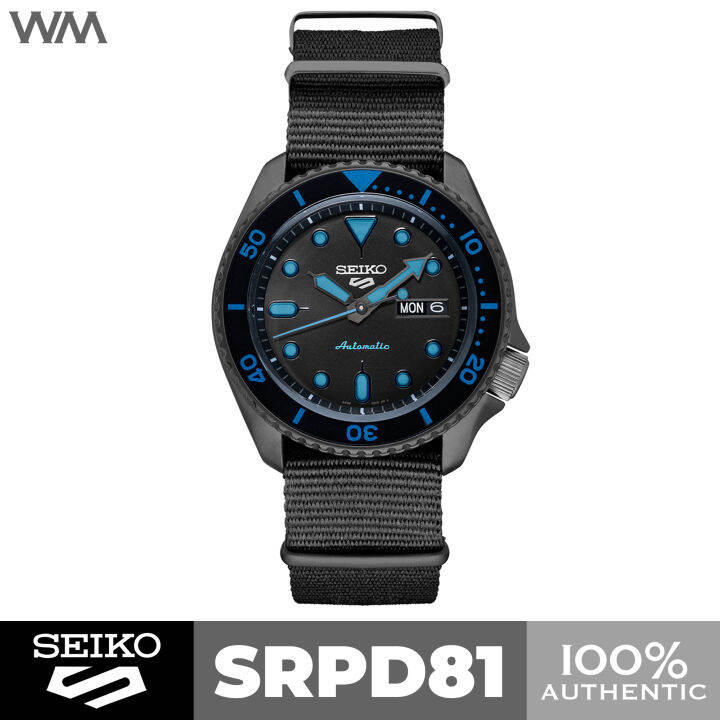 Seiko 5 Sports Stealth Black Dial Blue Accent Automatic Watch with ...