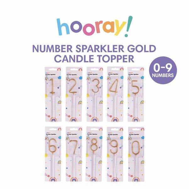 HOORAY! NUMBER SPARKLER GOLD FIREWORKS CANDLE CAKE TOPPER PARTY ...