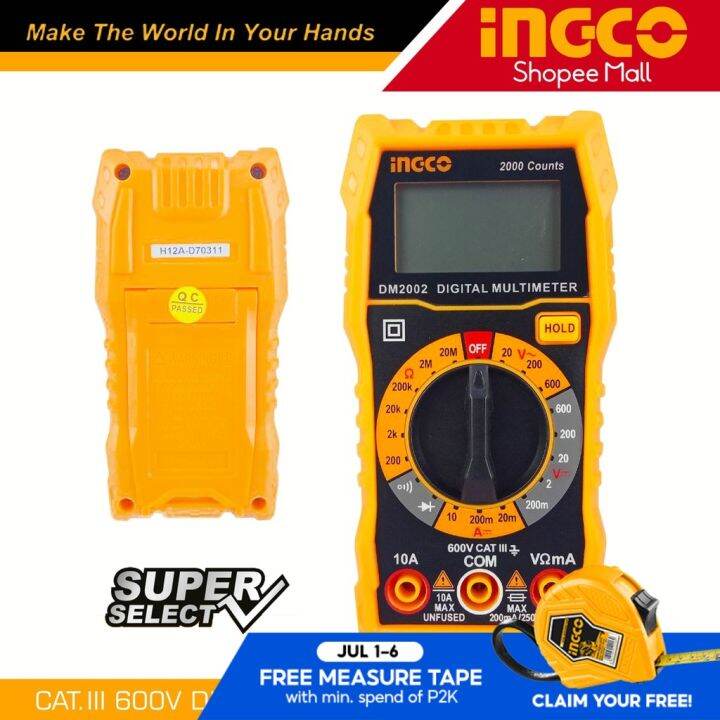 Ingco DM2002 Digital Multimeter Tester Electrical Test Tool CAT.III ...