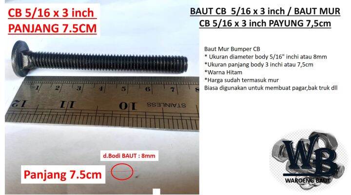 BAUT CB 5/16 x 3 inch / BAUT MUR CB 5/16 x 3 inch PAYUNG 7,5cm BEMPER ...