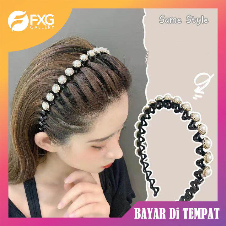 FXG Bando Fashion Korea Bando Rambut Mutiara Cantik Elastis Aksesoris ...