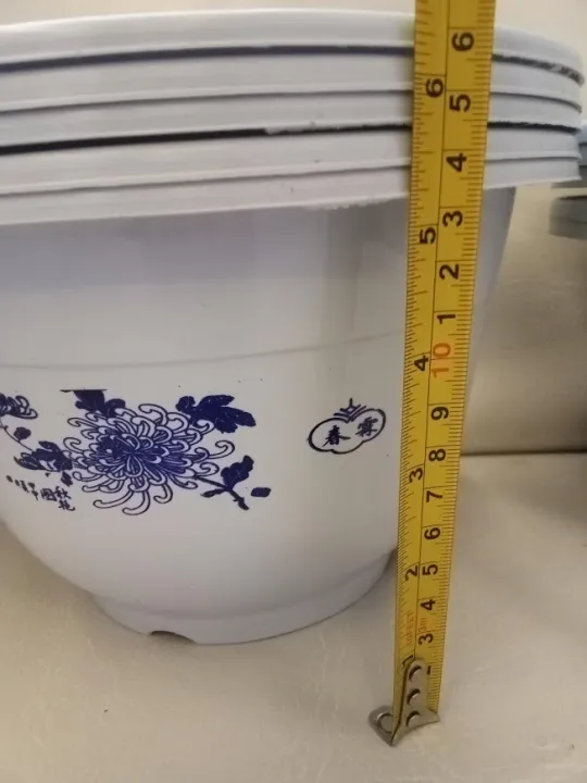 5pcs- A250 LARGE 9.3inches diameter PRINTED WHITE Plastic pots Kaang ...