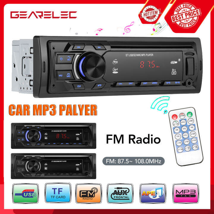 GEARELEC Car Stereo MP3 Player FM Radio Receiver with Bluetooth AUX ...
