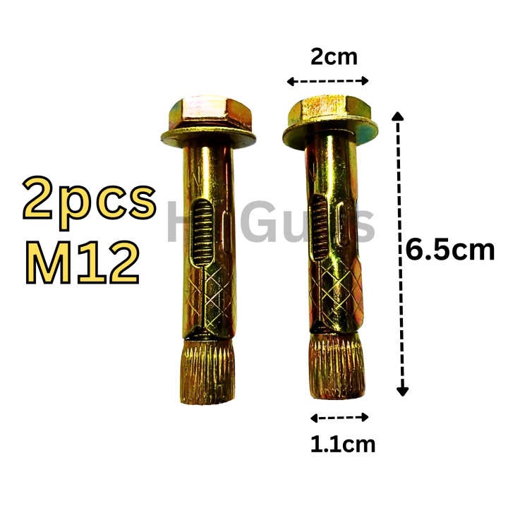 2pcs Heavy duty Screw Type Anchor bolt for concrete M12 M10 65mm Steel metal fastener base plate ...
