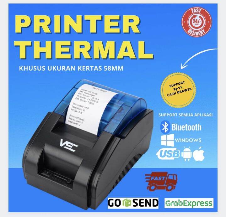PRINTER THERMAL 58MM VSC TM-58D USB + BLUETOOTH SUPPORT MOKA GOBIZ ...