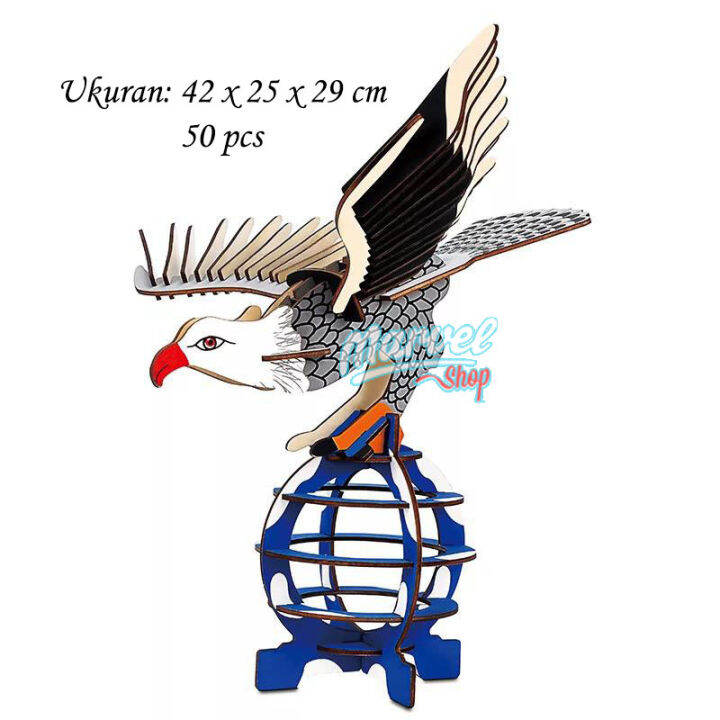 Puzzle 3D DIY bahan kayu model Burung Garuda mainan puzzle edukasi anak ...