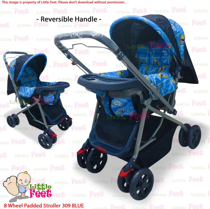 Babeslife New 8 Wheels, Reversible and Reclinable Stroller 309-BLUE ...