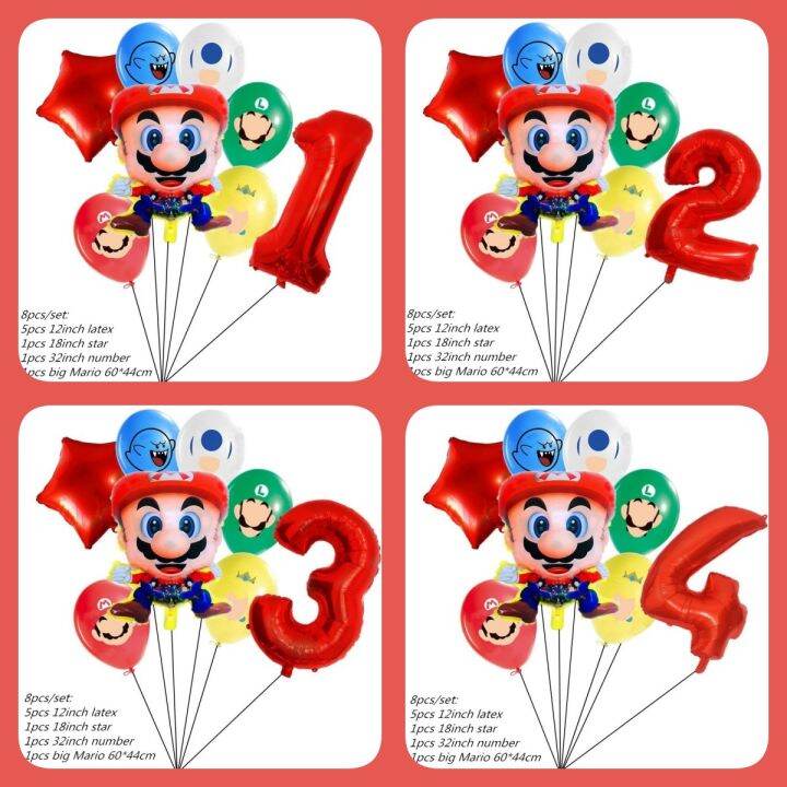 8pcs Super Mario Balloon Birthday Decoration Balloon Digital Balloon ...