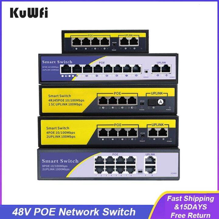 48V POE Network Switch 10/100/1000Mbps Ethernet Switch 4Port/8Ports Network Switching Hub IEEE ...