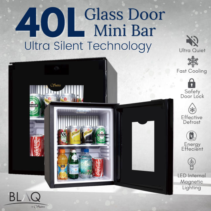 40L Glass Door Hotel Mini Bar with Silent Absorption Technology | Auto ...