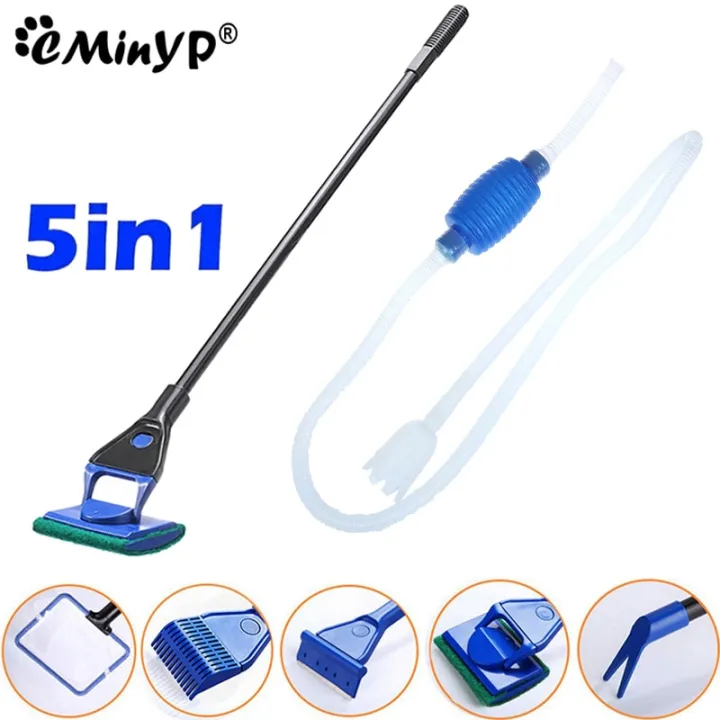 5 In 1 Aquarium Clean Set Fish Net Gravel Rake Algae Scraper Fork ...