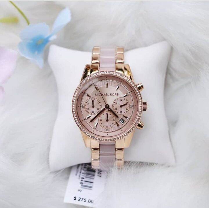Guaranteed Original Michael Kors Ritz Quartz Chronograph Rose Dial Rose ...