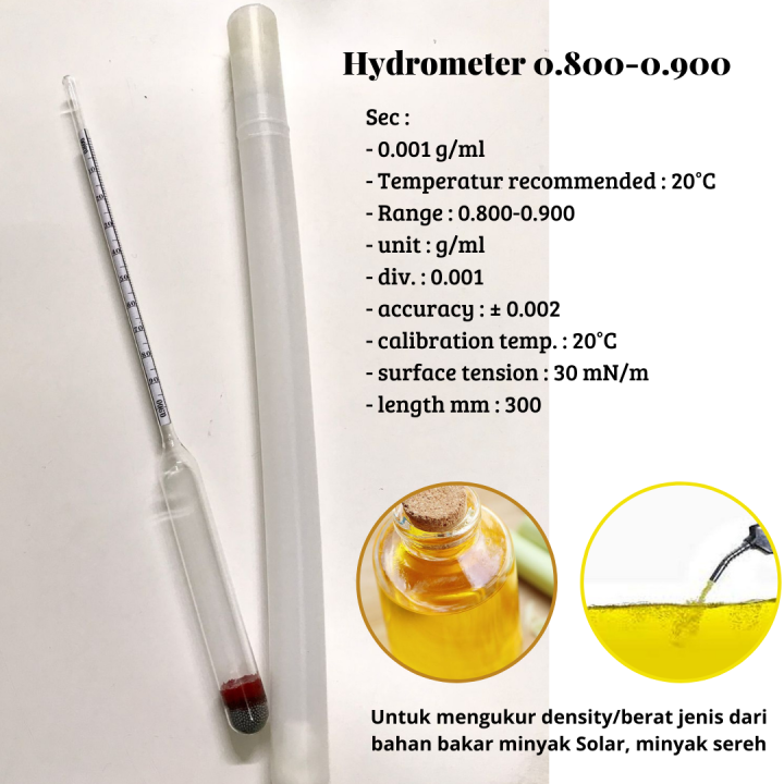 Hidrometer Alat Uji Kadar Solar & Minyak Sereh Hydrometer Skala 800-900 ...