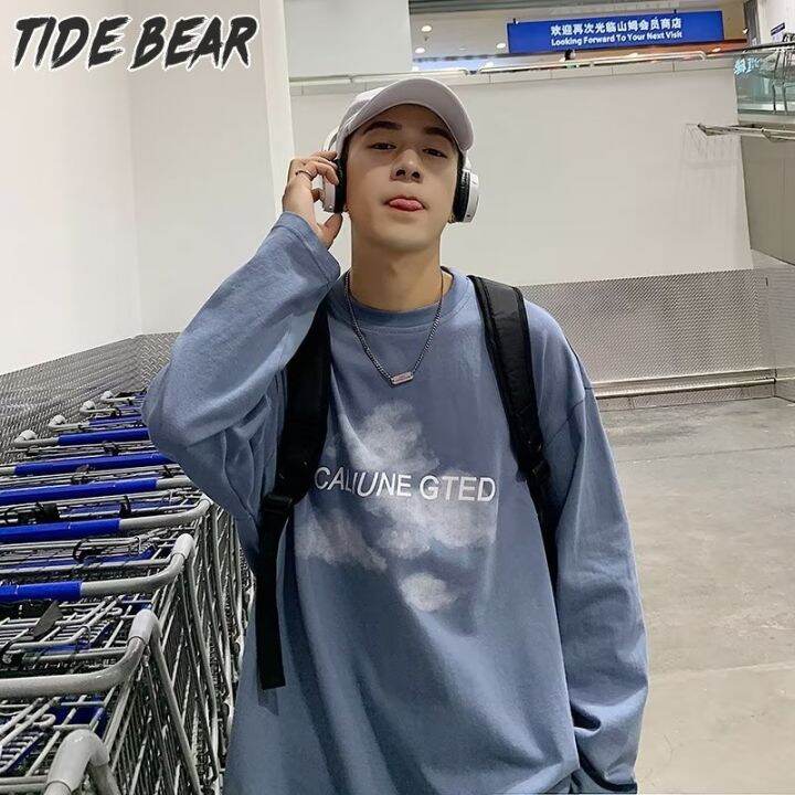 TIDE BEAR เสื้อสเวตเตอร์แขนยาวสวมหัวผู้ชายเสื้อยืดแขนยาวผู้ชาย,เสื้อแขน ...