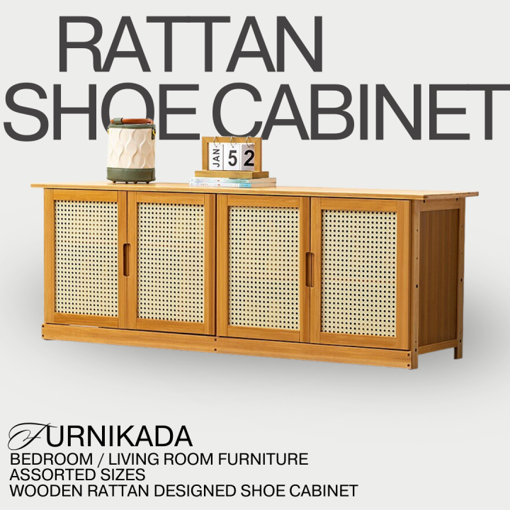 Modern Minimalist Aesthetic Wooden Rattan Shoe Cabinet Shoe Rack ...