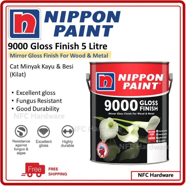 NIPPON PAINT 9000 Gloss Finish 5 Litre (Cat Minyak Kayu & Besi) | Lazada