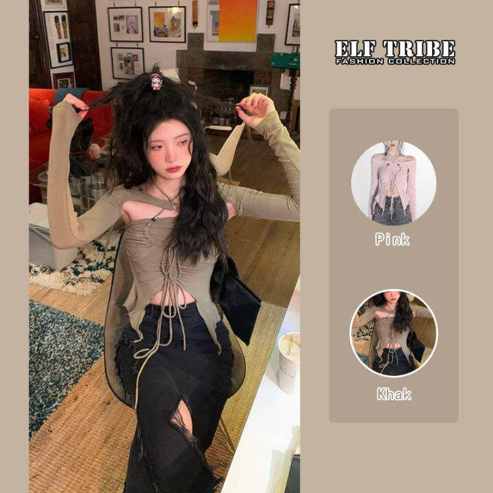 ELF TRIBE เสื้อกล้ามคล้องคอสำหรับเด็กผู้หญิงรสเผ็ดร้อนผ้าคลุมไหล่สีชมพู ...