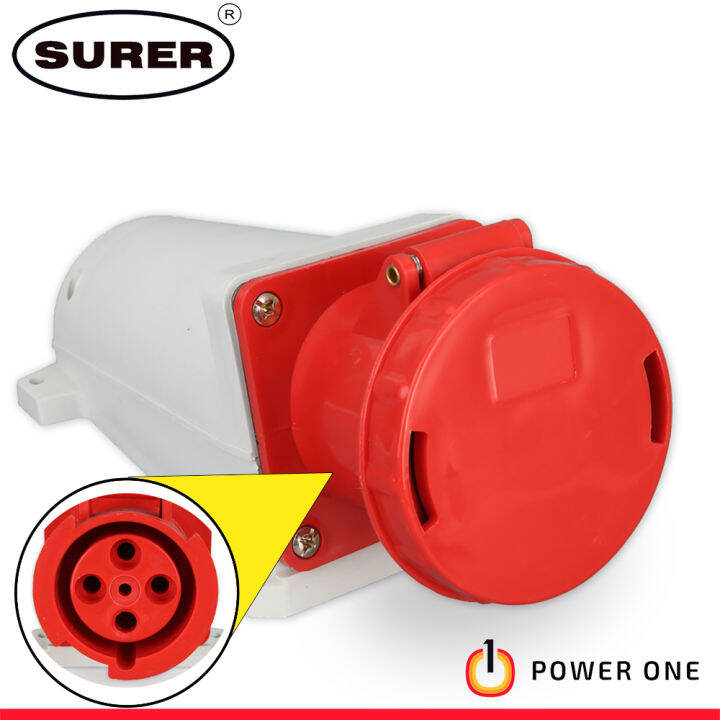Surer 1915 Industrial Socket, Wall Mounted 3P+E, 63A 415V, IP67 | Lazada PH