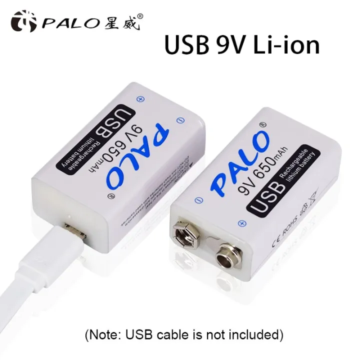 PALO micro USB 9V 6F22 Rechargeable Li-ion Battery 9 volt lithium ... PALO micro USB 9V 6F22 Rechargeable Li-ion Battery 9 volt lithium ...