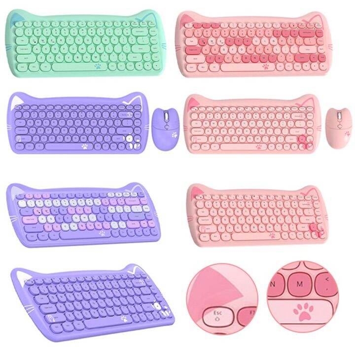 Wireless Keyboard And Mouse Set Computer Game Girl Cute Pink Cat Shaped ...